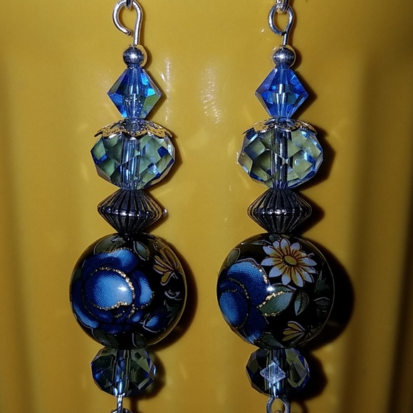 MY OWN | Jewelry | Handcrafted Floral Beauties Black N Periwinkle Ear ...